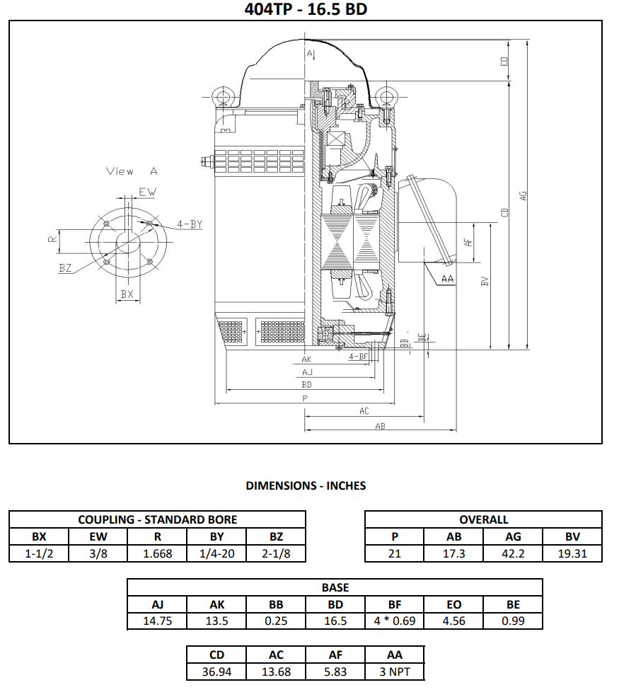WPEVHS100-18-460-404TP-DB-16.5 Vertical Hollow Shaft Motor, 100 HP ...