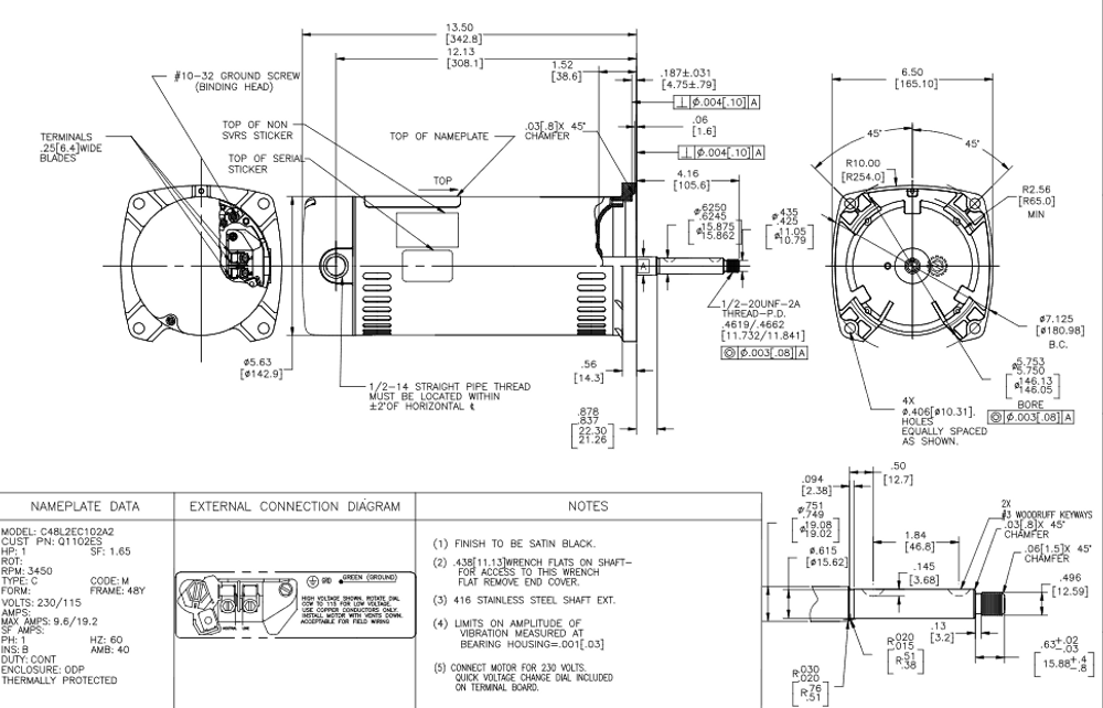 Q1102ES 1 h.p. Sta-Rite, A700EH pump Motor Q1102ES – cemotors