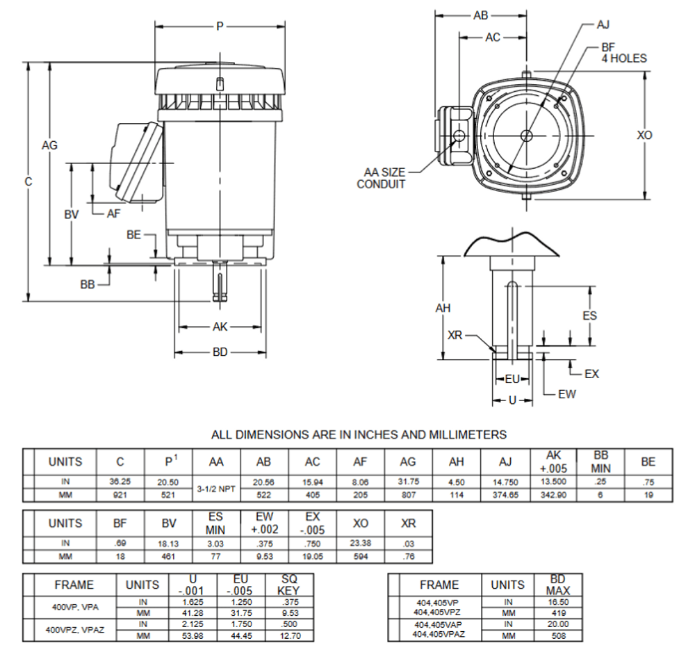 US-Nidec NO125P2BG Vertical Solid Shaft Motor - cemotors