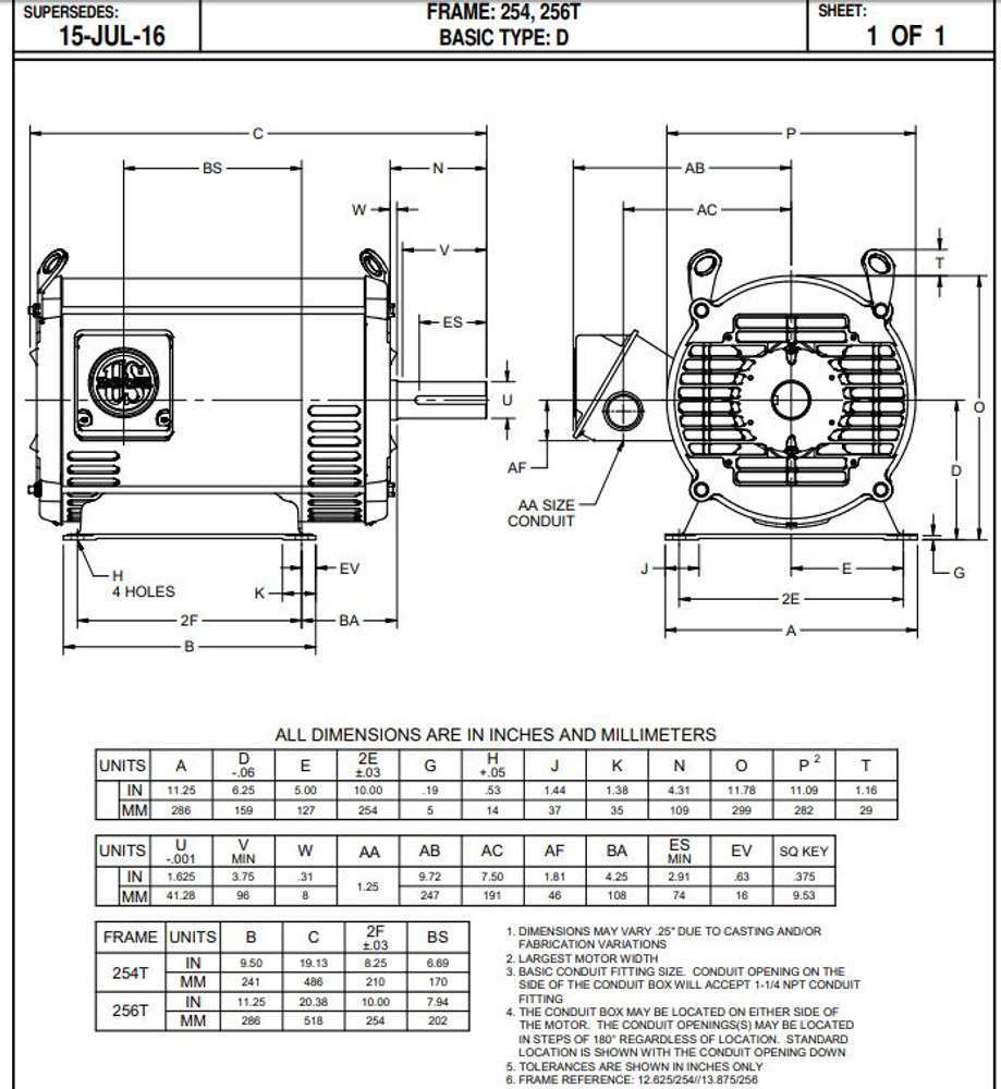 01518OT3H254T Replacement Motor - cemotors