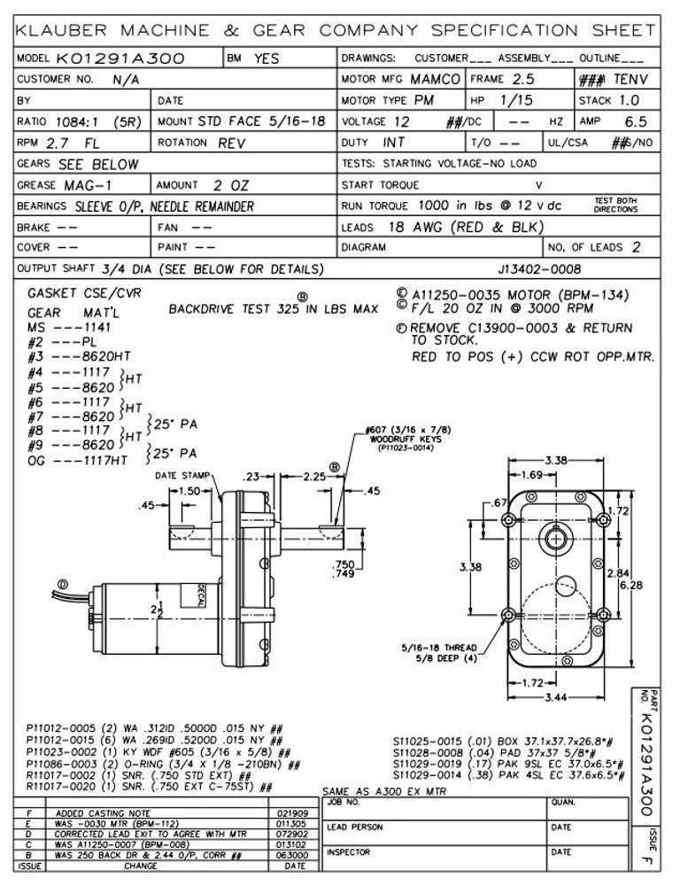 Klauber Gear K01291A300 PMDC Motor - cemotors