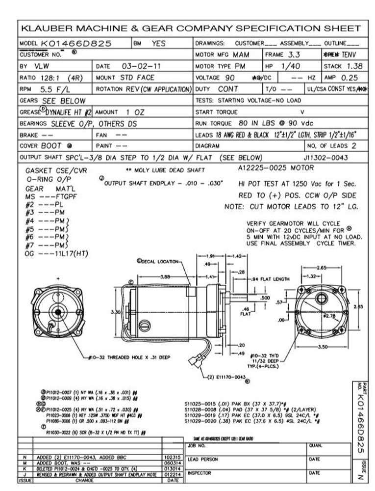 Klauber Gear K01466D825 PMDC Motor - cemotors