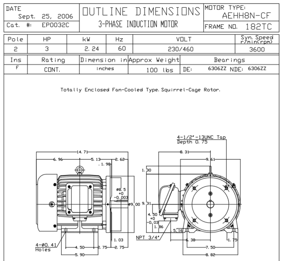 TECO EP0032C Severe Duty Motor - cemotors